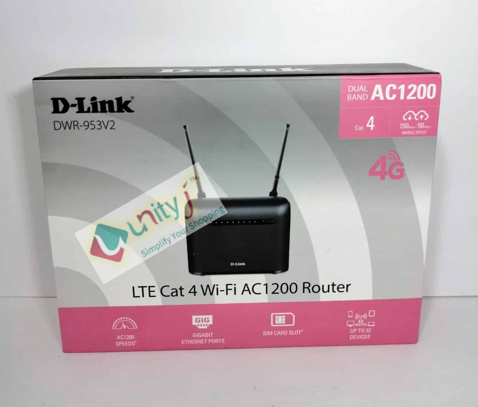 D-Link DWR-953V2 LTE Cat4 Wi-Fi AC1200 Router | 4G LTE Router | 4 X Gigabit Port | Sim Slot ...